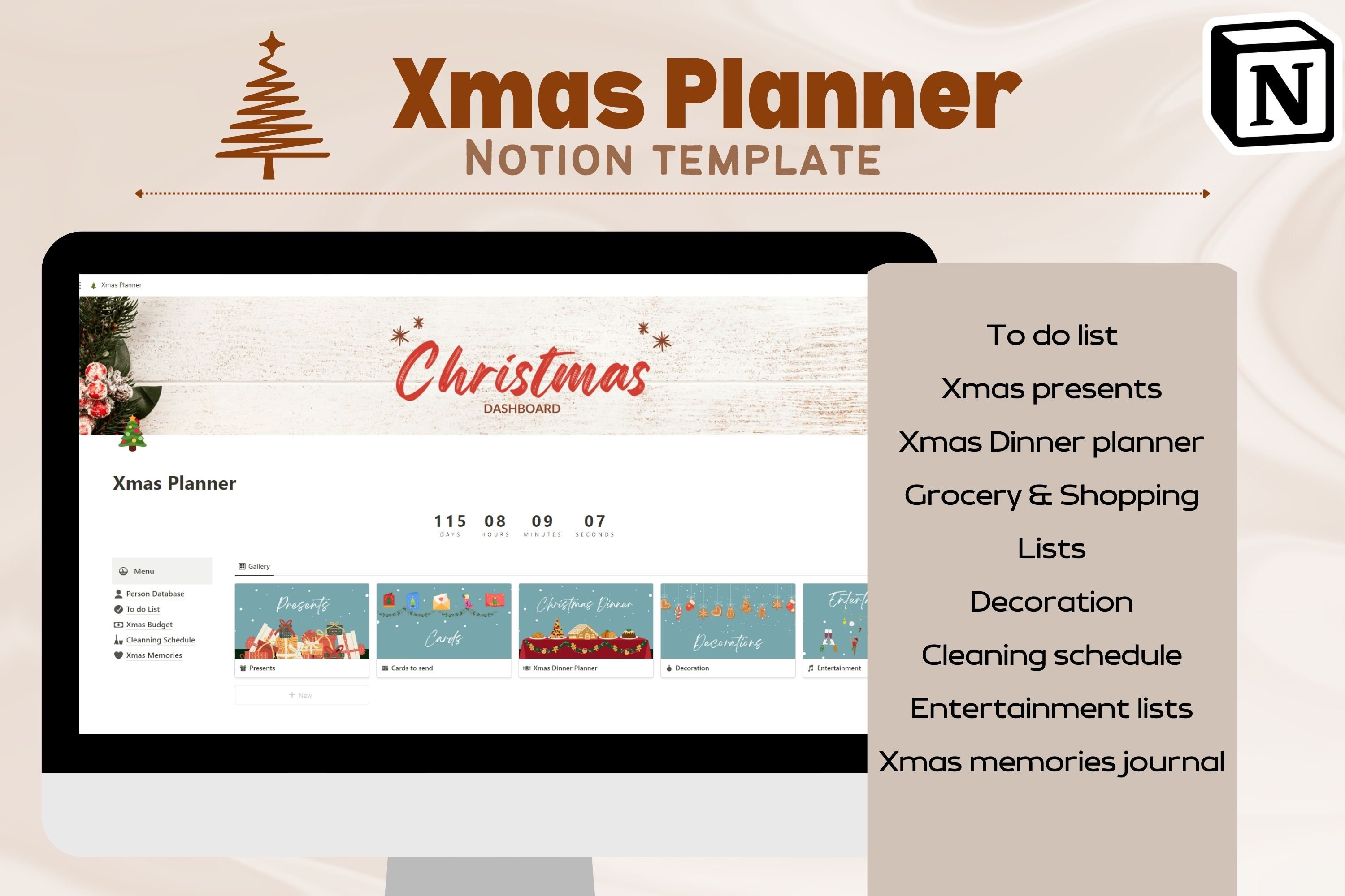 Christmas Planner Dashboard Notion Template, Xmas Holiday Editable ...