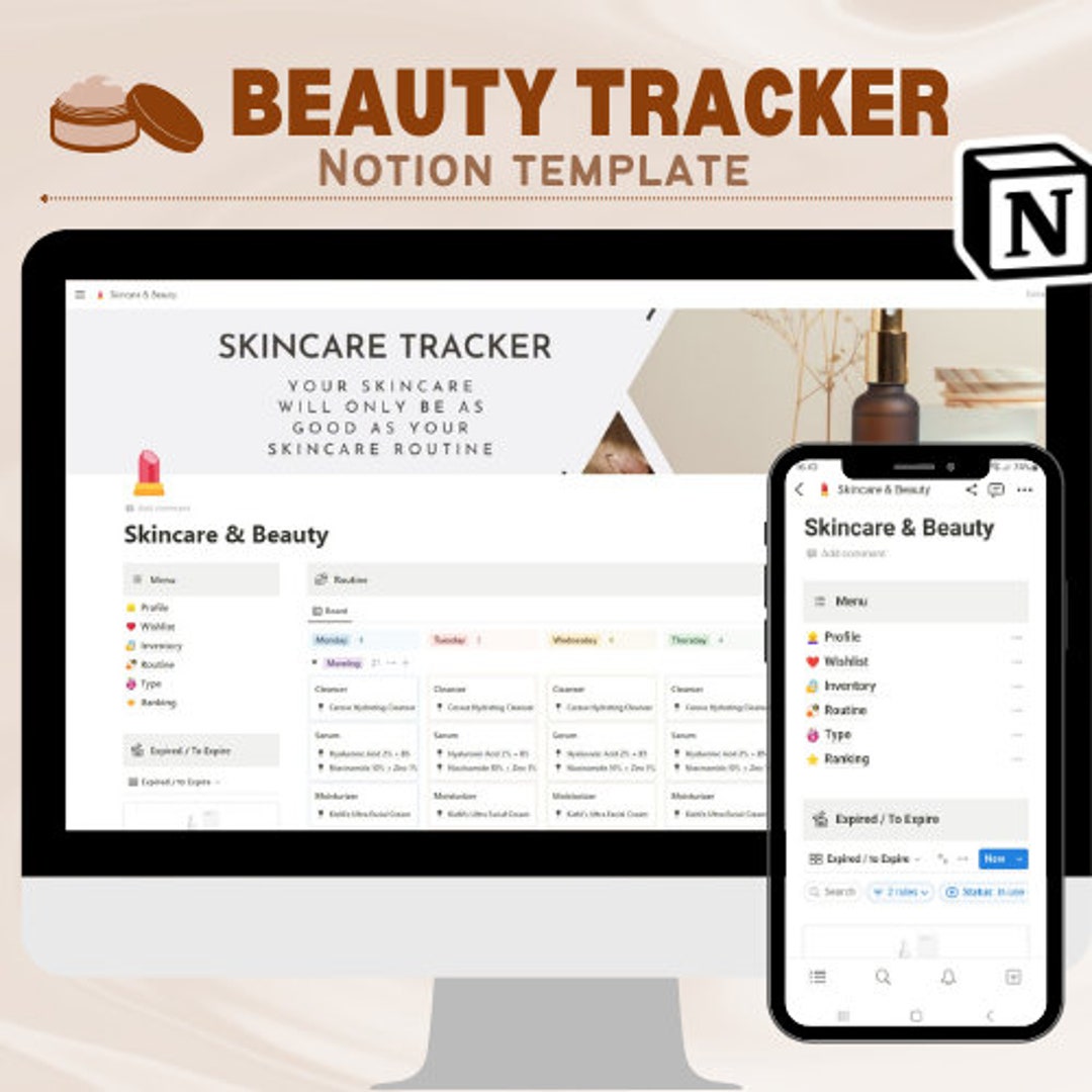 Beauty Tracker Dashboard Notion Template, Skincare Routine Planner ...