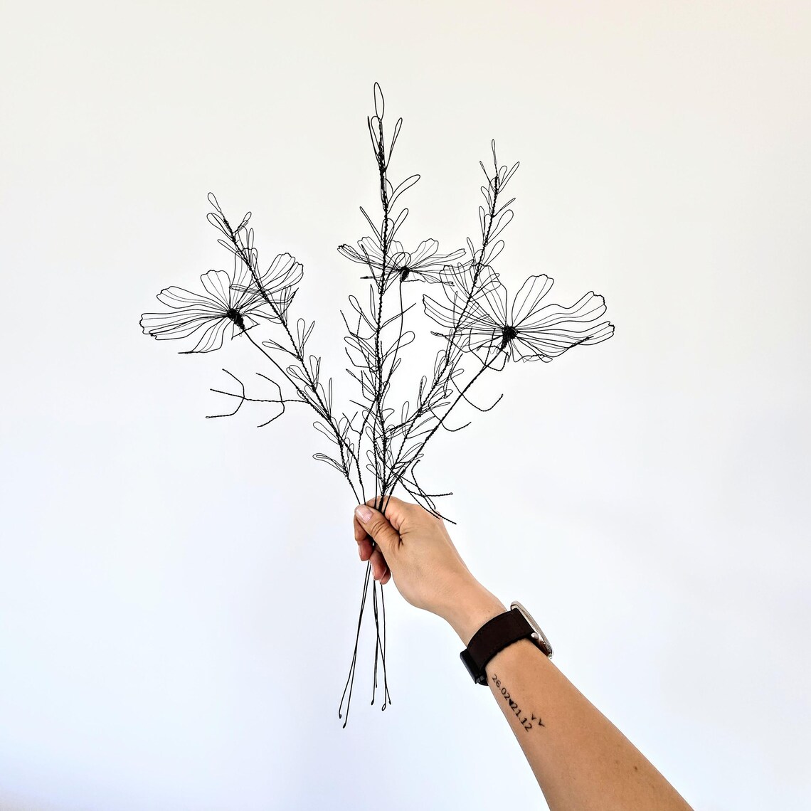 Lush Wire Cosmos Flower Bouquet as a Minimalist Black Metal Sculpture ...