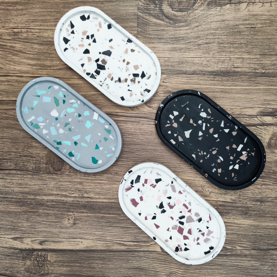 Terrazzo Oval Jesmonite Tray Decorative Key Tray Customizable EDC Tray ...