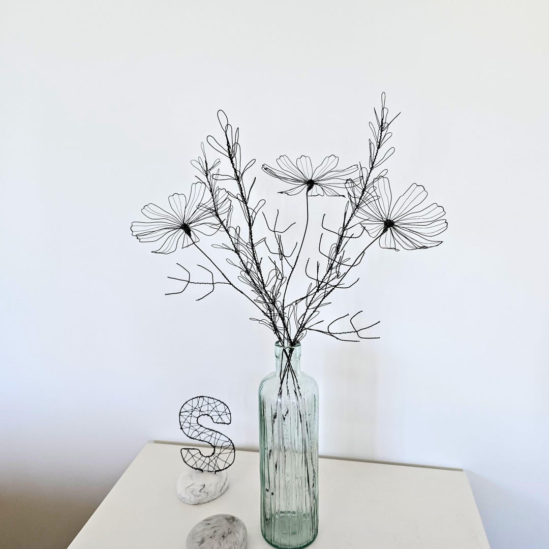 Lush Wire Cosmos Flower Bouquet as a Minimalist Black Metal Sculpture ...