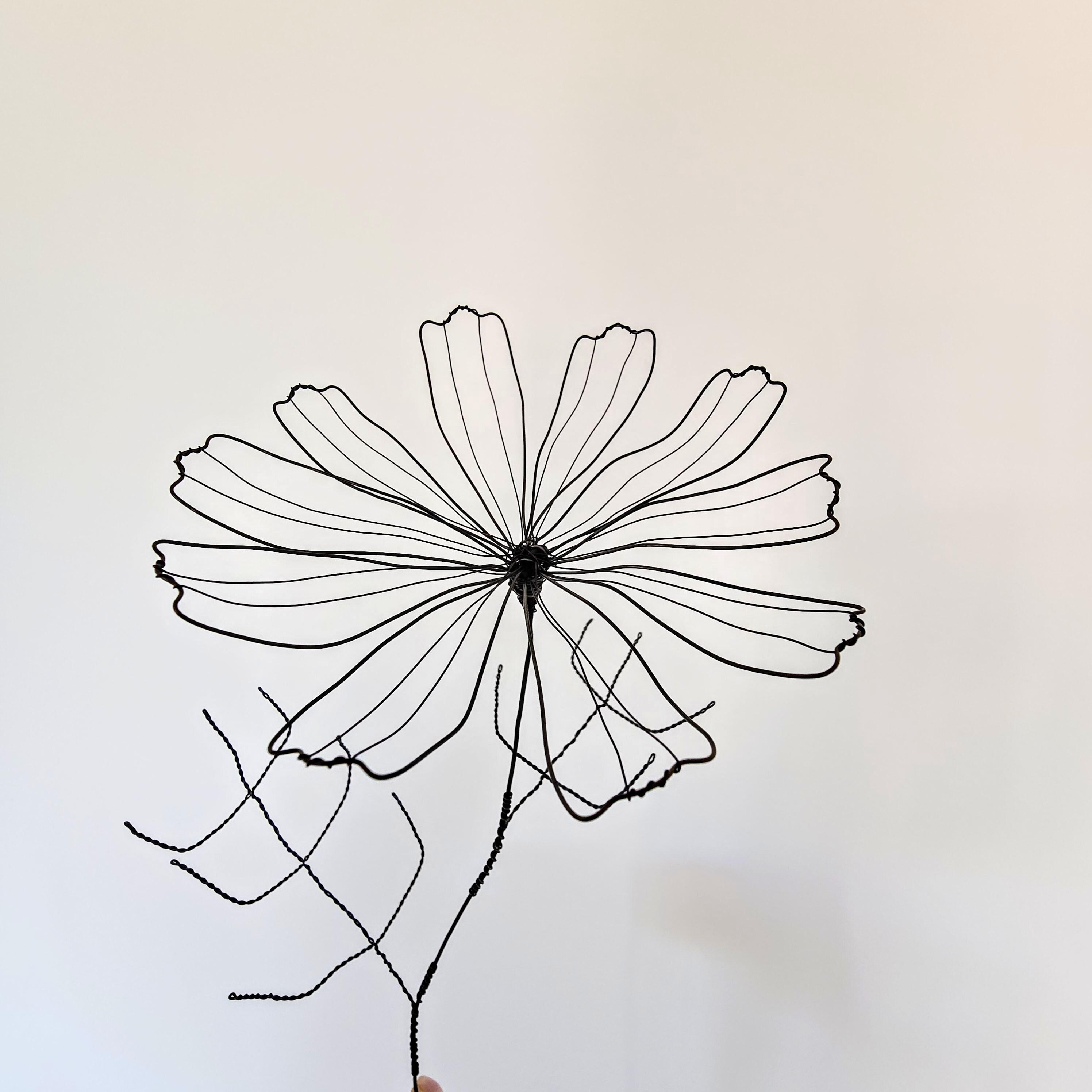 Lush Wire Cosmos Flower Bouquet as a Minimalist Black Metal Sculpture ...