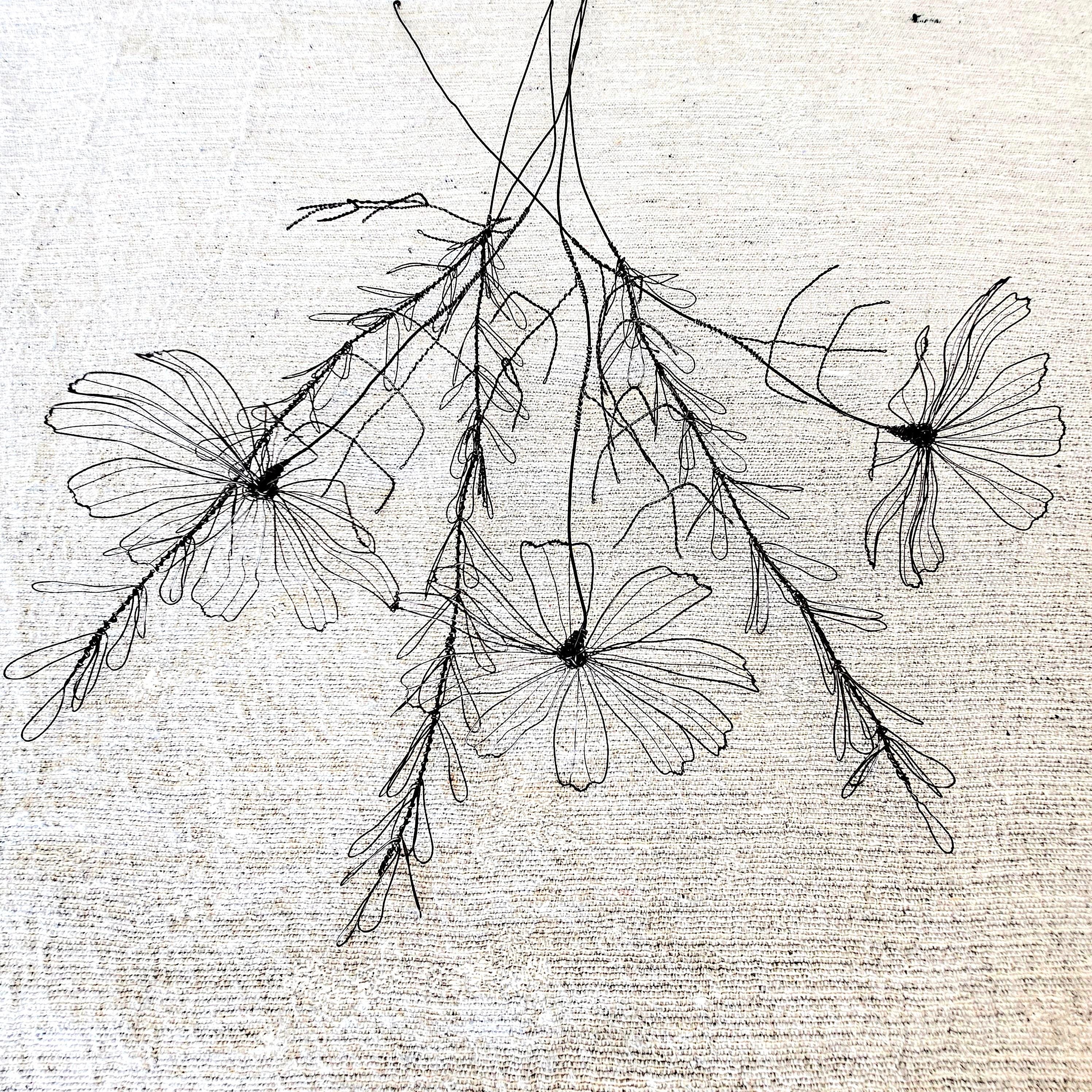 Lush Wire Cosmos Flower Bouquet as a Minimalist Black Metal Sculpture ...
