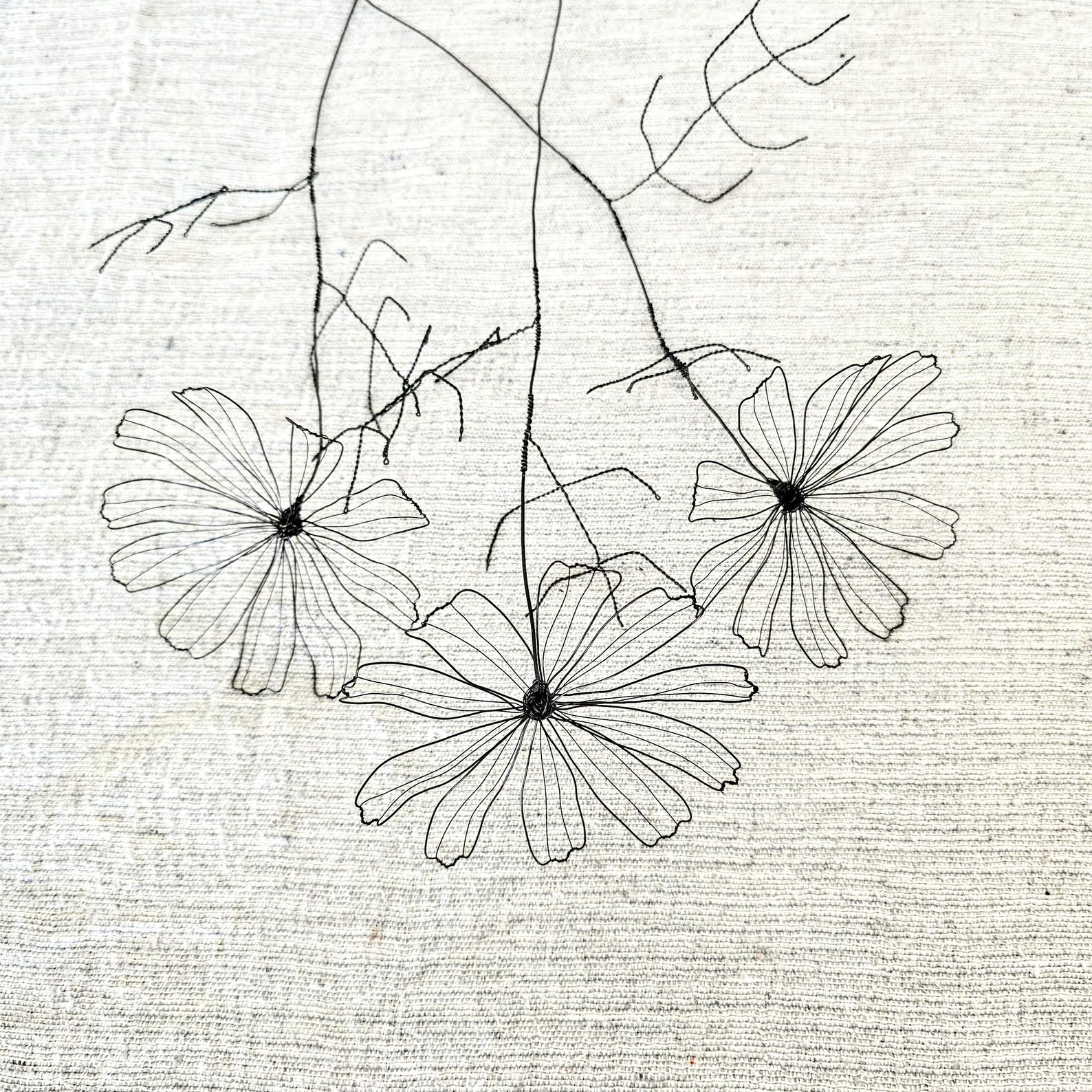 Lush Wire Cosmos Flower Bouquet as a Minimalist Black Metal Sculpture ...