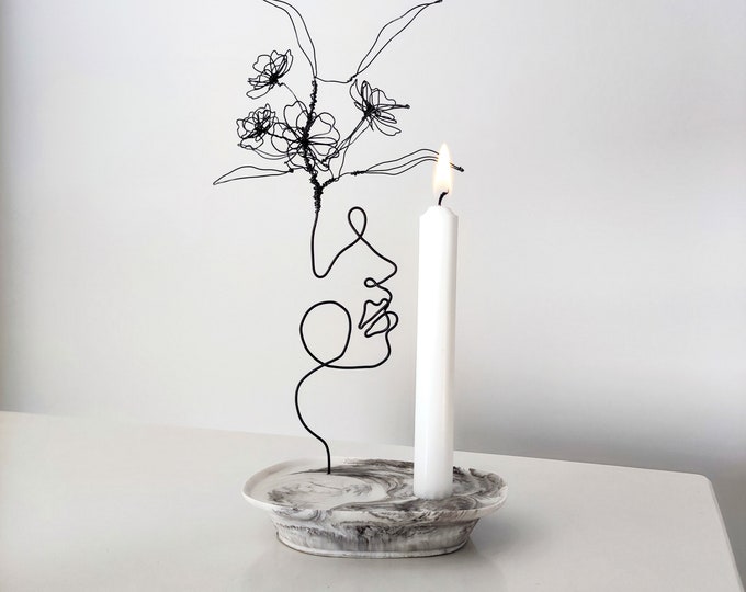 Marble Candle Stick Holder With Wire Decor | Minimalist Taper Candle ...