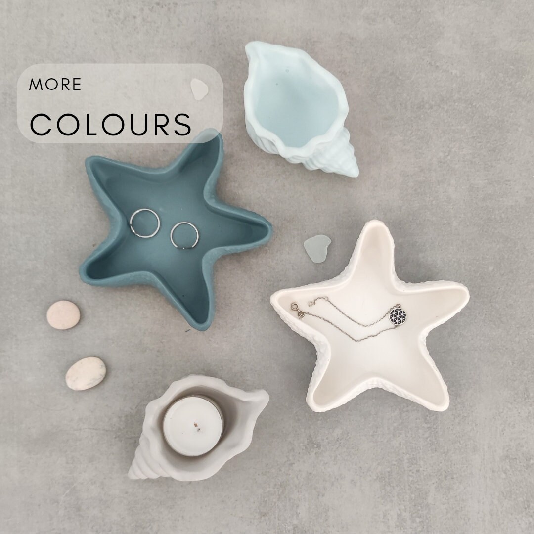 Seastar & Conch Shell Tray: Pastel Coastal Jewelry Dish - Etsy