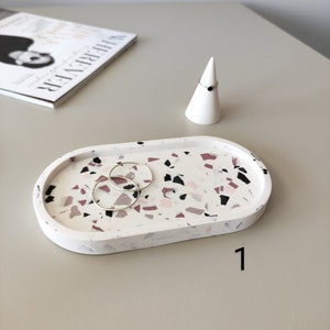 Terrazzo Oval Jesmonite Tray Decorative Key Tray Customizable EDC Tray ...