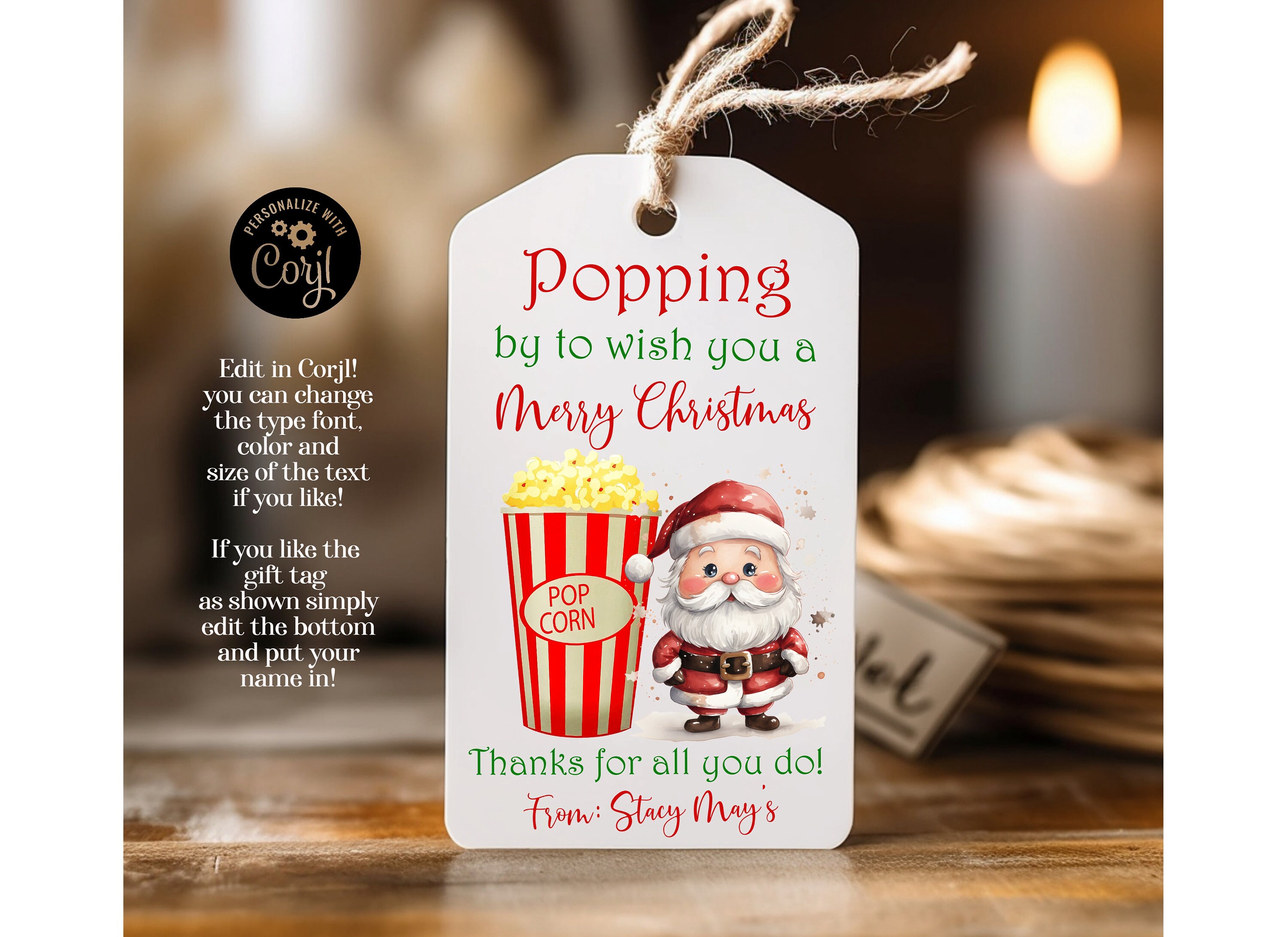 Editable Christmas Gift Tag: Santa Popcorn Design (digital Download) - Etsy