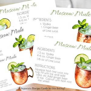 Moscow Mule Recipe Card 5 Different Designed Cards Instant Digital ...