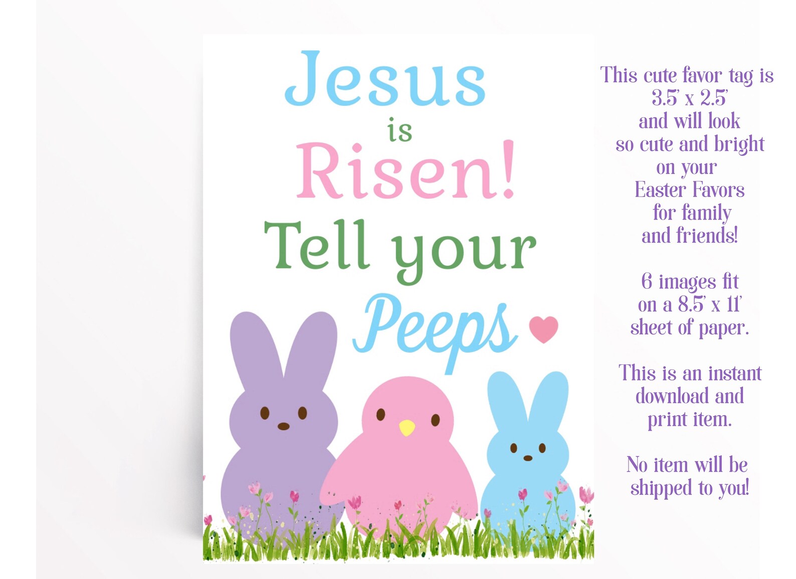 Jesus is Risen Easter Peeps Tags: Christian Gift Tag (digital Download ...