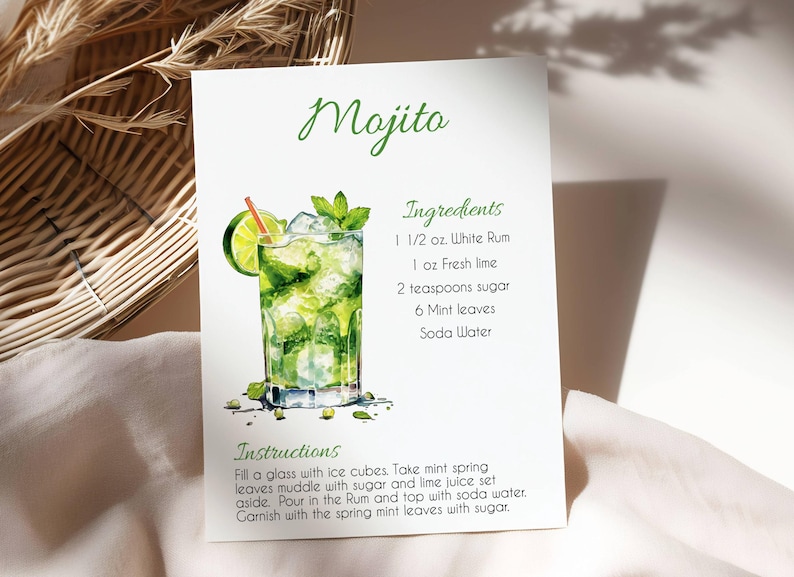 Mojito Recipe Card: 5 Printable Sizes (PDF Download) - Etsy