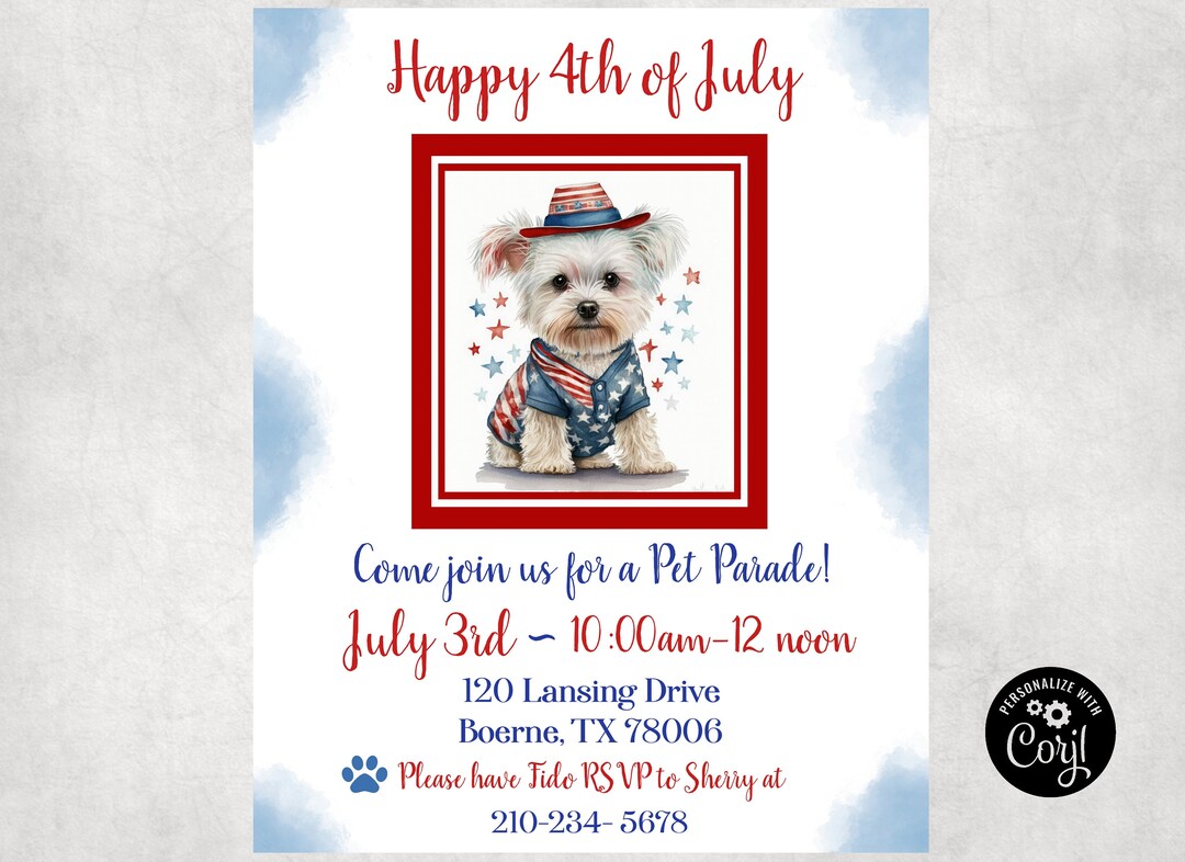 4th of July Pet Parade Flyer, Pet Parade 4th of July Invite, Pet Parade ...