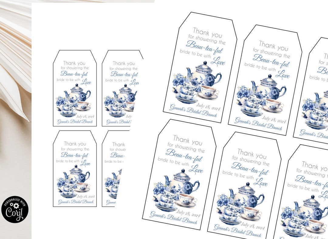 Blue Tea Party Bridal Shower Favor Tag / Bridal Brunch Favor Tag / Tea ...