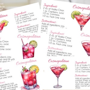 Cosmoplitan Drink Recipe Card 6 Different Designed Recipe Cards Each 5 ...