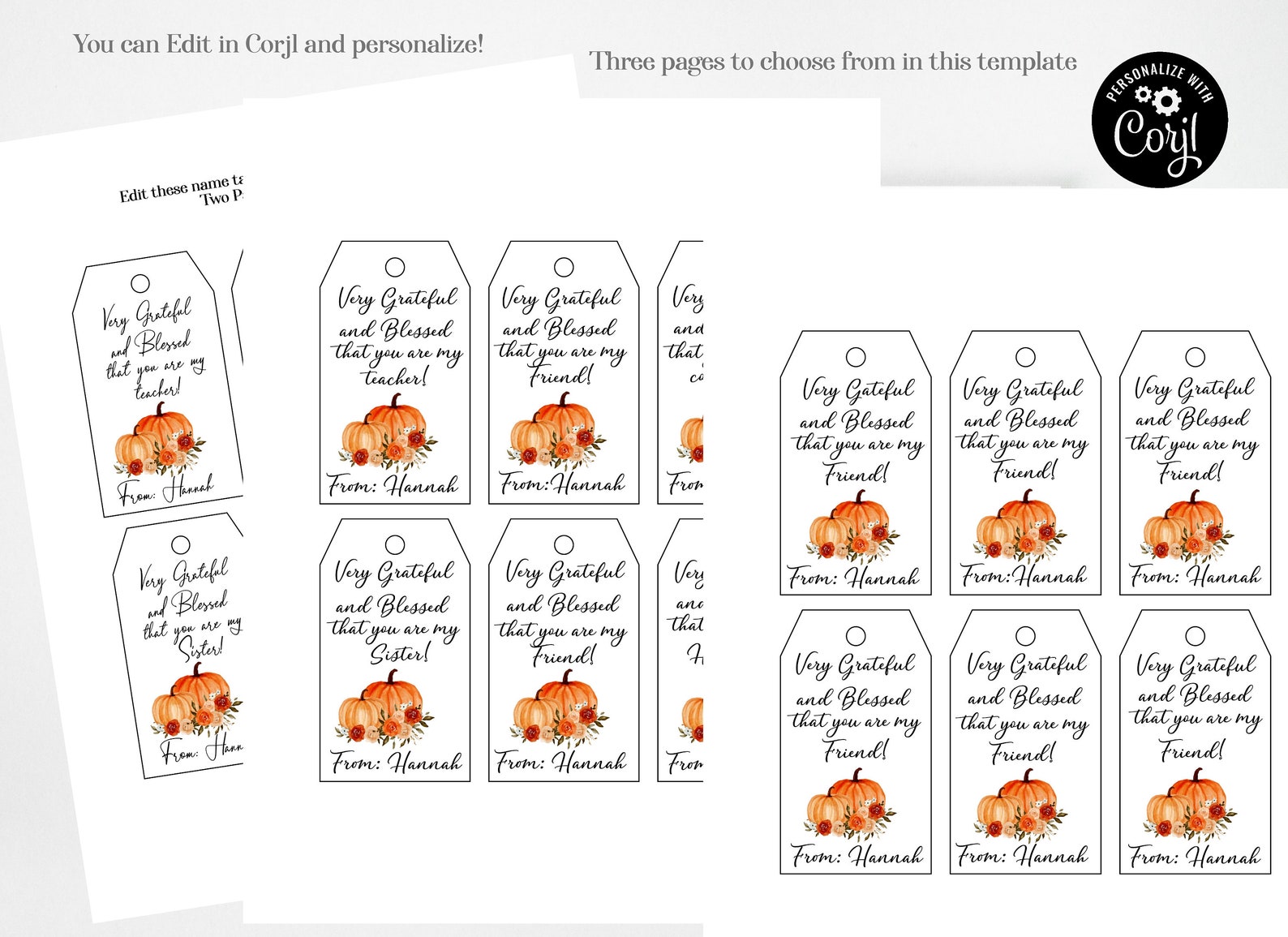 Friendsgiving Gift Tags and Favor Tags 2 X 3.5 Editable Digital ...