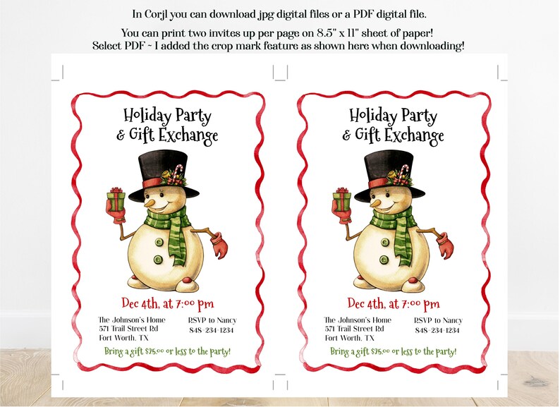 White Elephant Invitation | Holiday Gift Exchange, Snowman (corjl ...