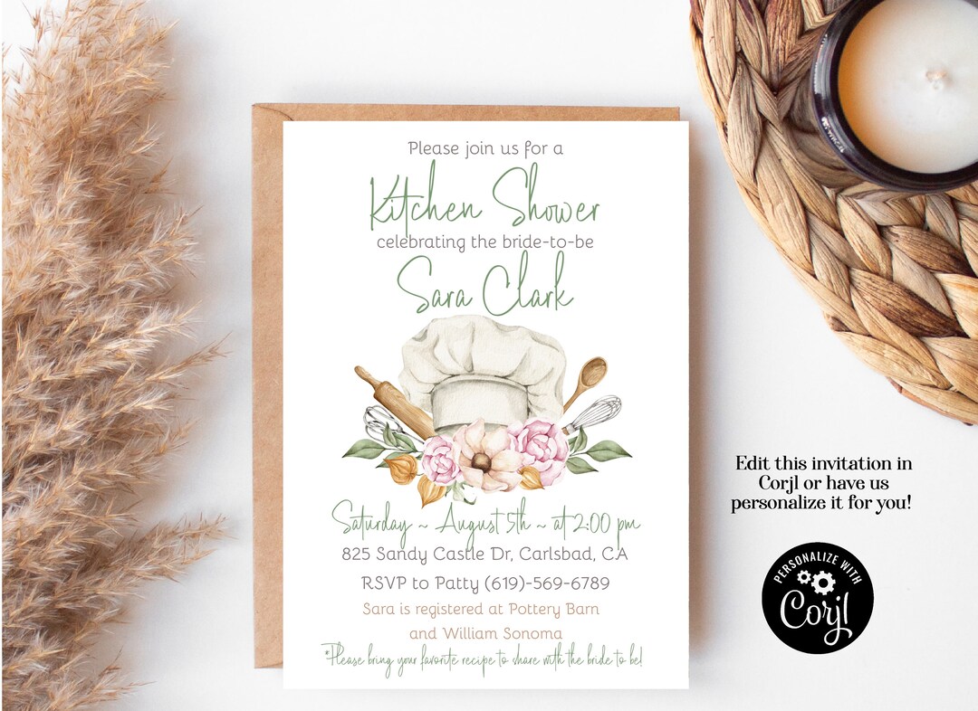 Kitchen Shower Invitation Corjl, Whisked Away Kitchen Bundle, Bridal ...