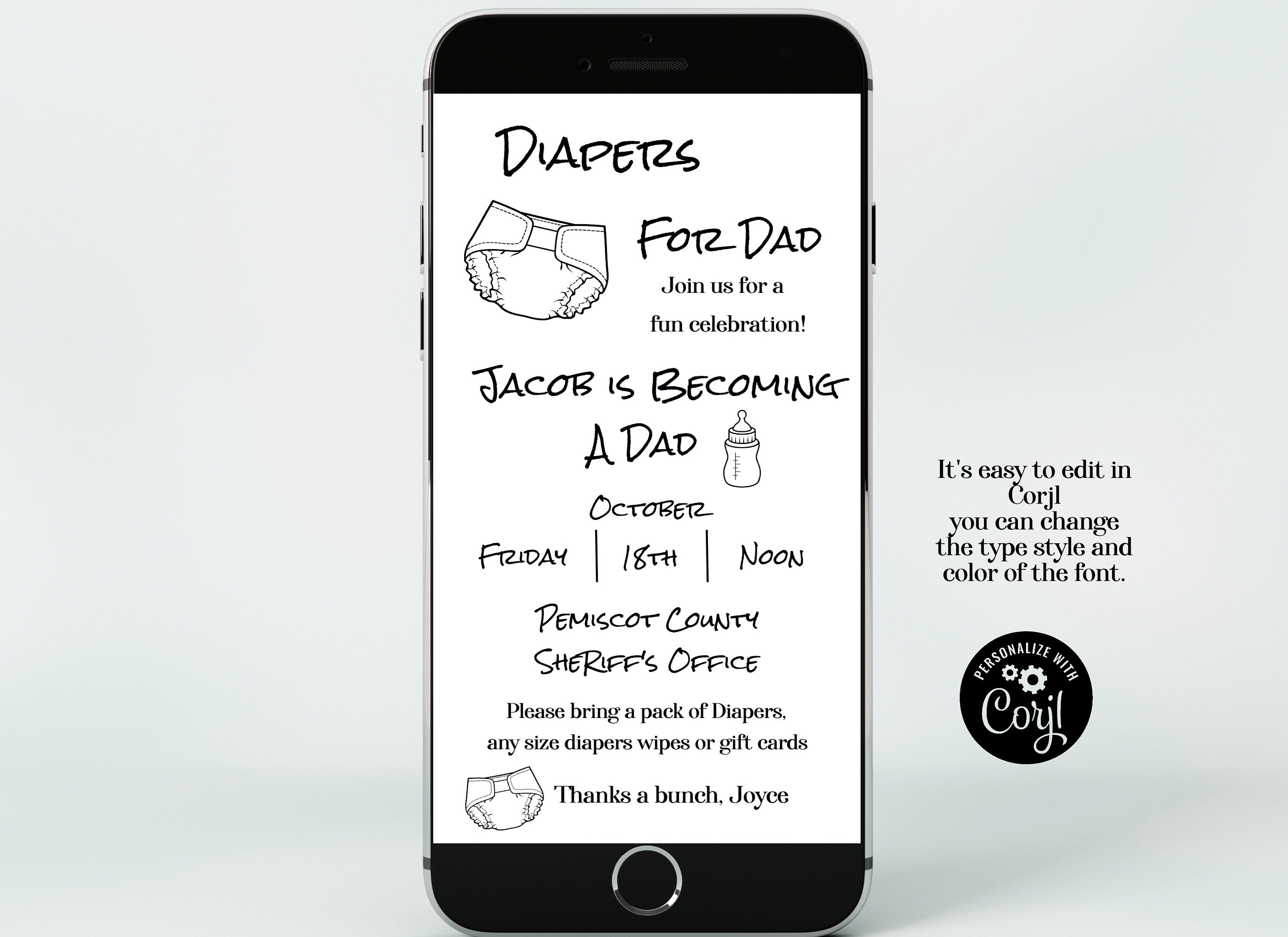 Dad's Baby Shower Invitation Bundle: Dad & Diaper Theme (DIY Editable ...