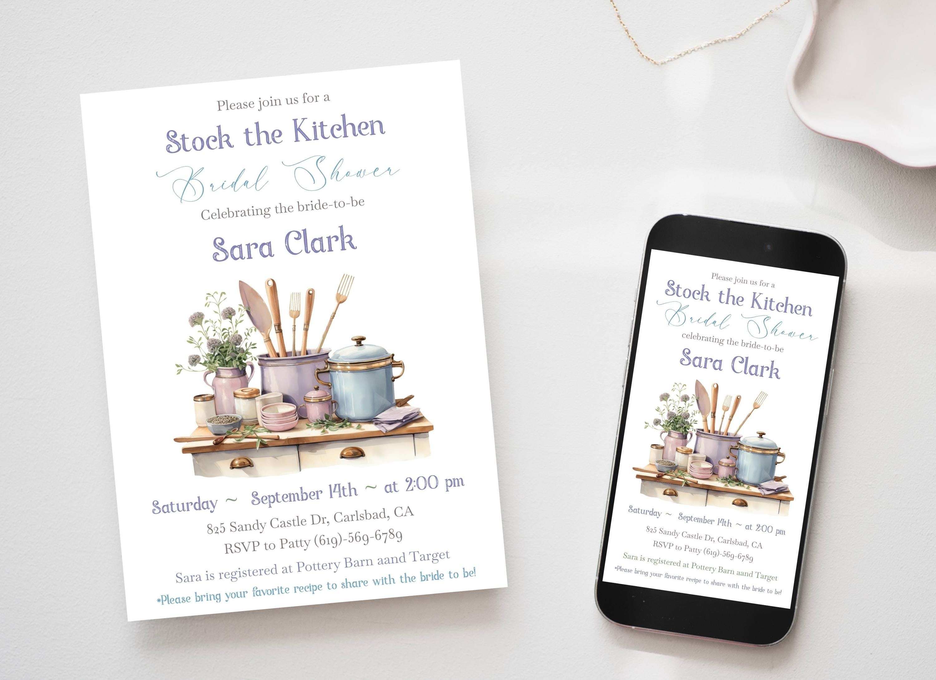 Stock the Kitchen Bridal Shower Invitation: Elegant Cooking Theme ...