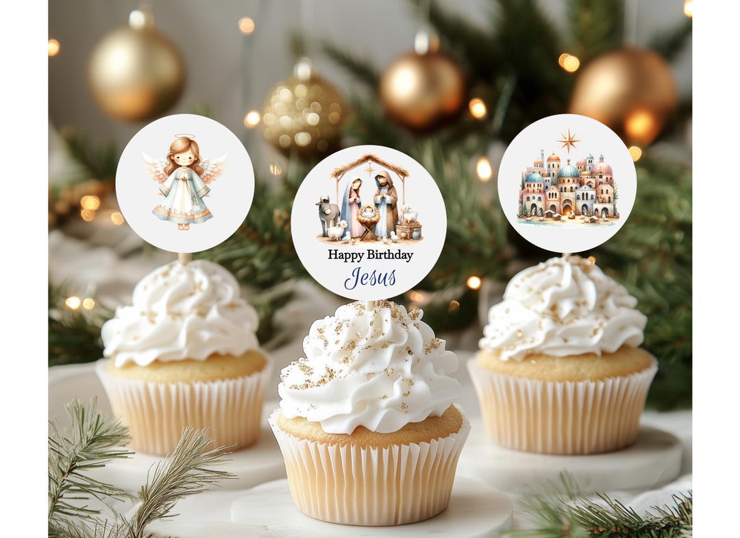 Printable Cupcake Toppers Happy Birthday Jesus - Etsy