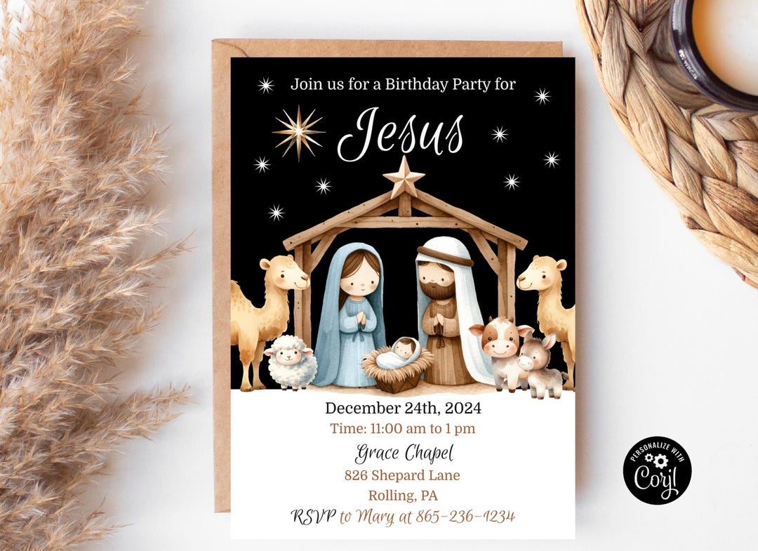 Happy Birthday Jesus Invitation Bundle, Editable Birthday Party for ...