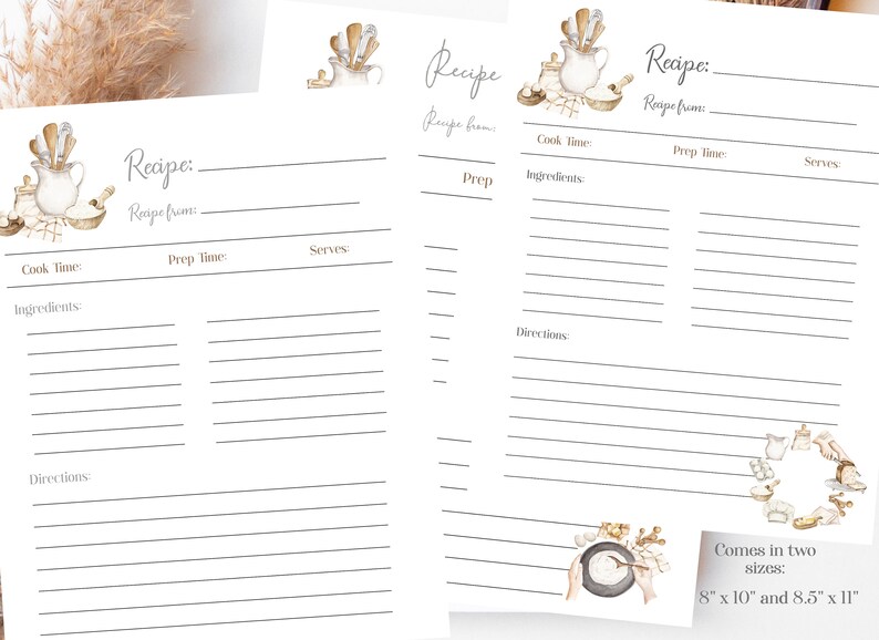Printable Recipe Card Bundle: 4 Sizes, Instant Digital Download (PDF ...