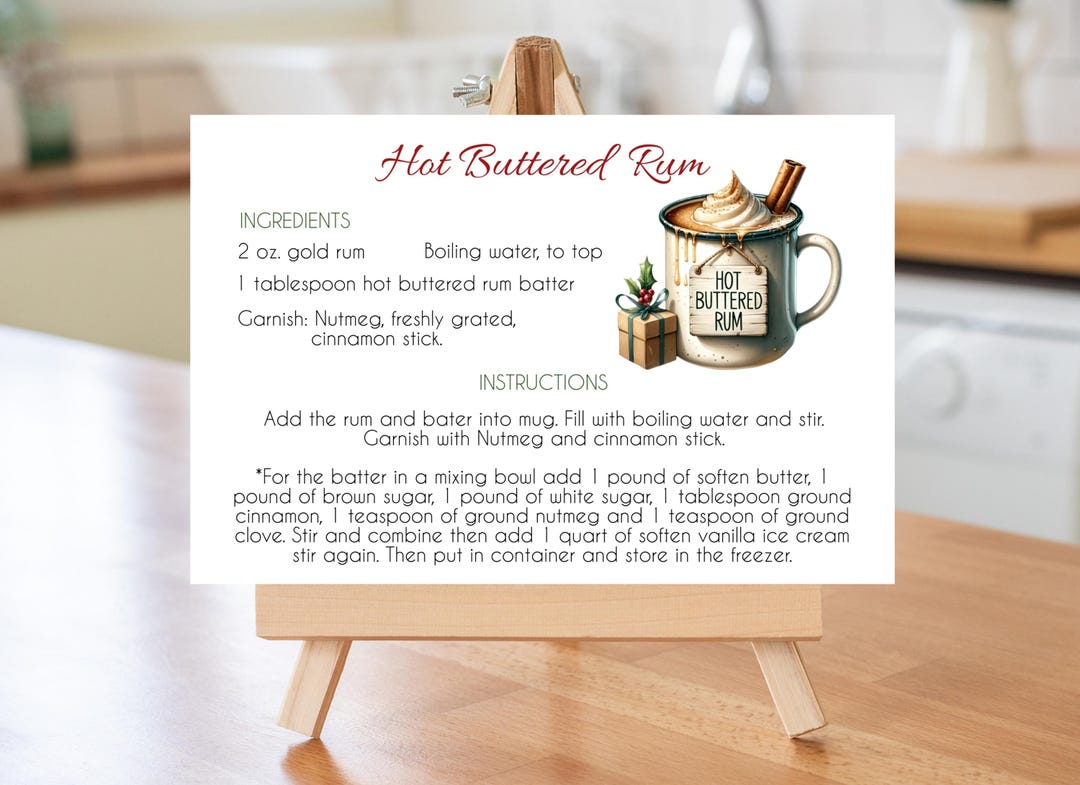 Hot Buttered Rum Recipe Card / Hot Buttered Rum Sign / Holiday Cocktail ...