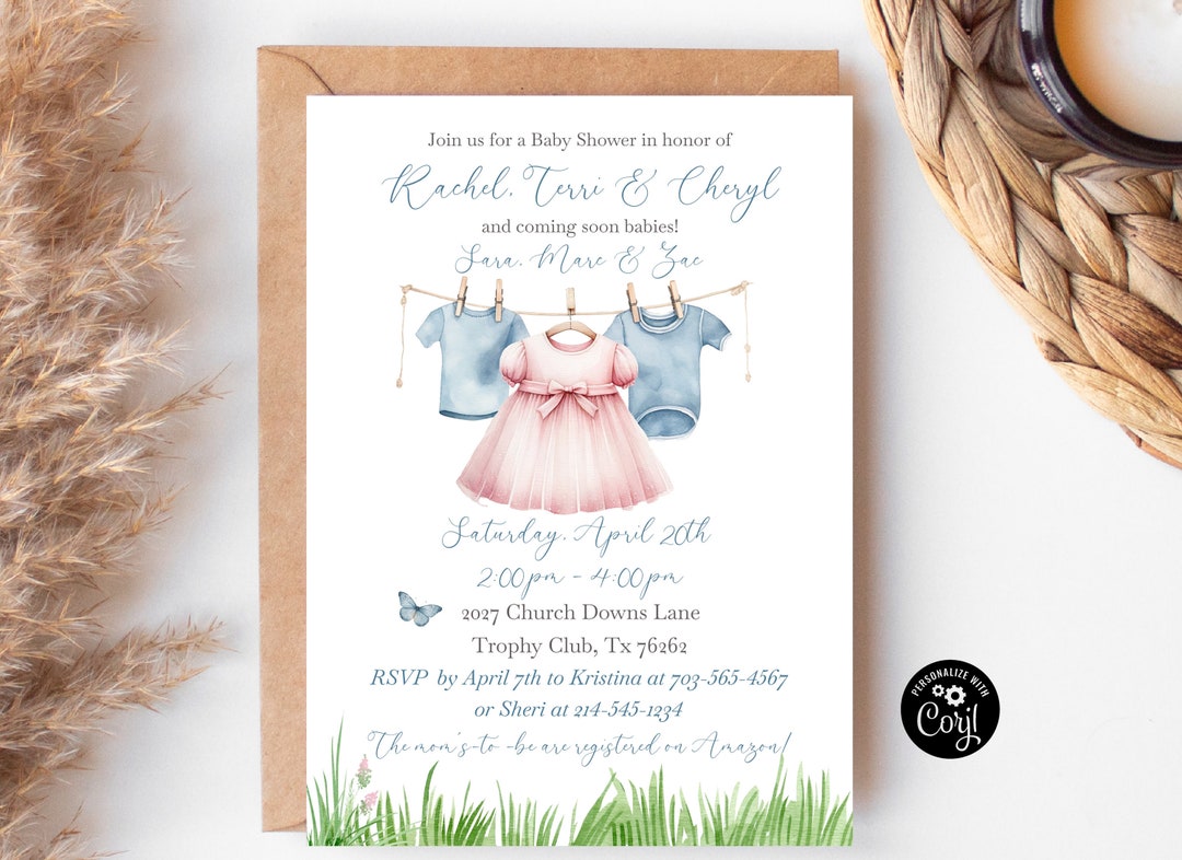 Editable Joint Baby Shower Invitation / Twin Baby Shower Invitation ...