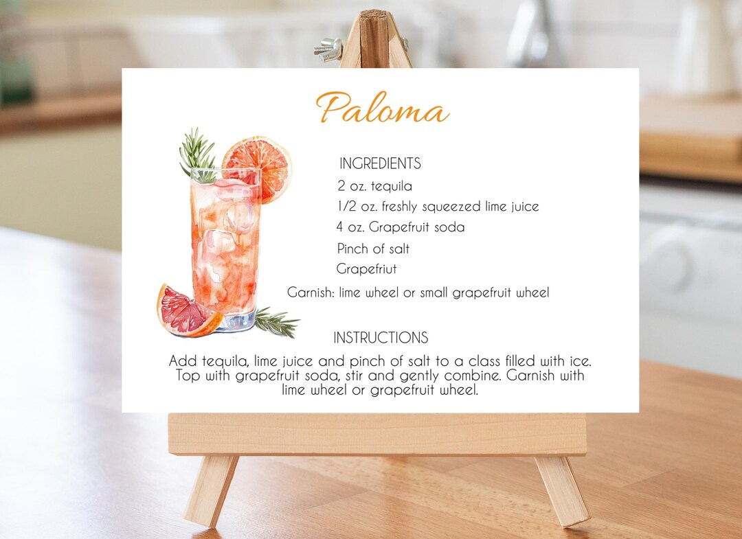 Paloma Cocktail Recipe Sign: Grapefruit Drink (digital Download) - Etsy