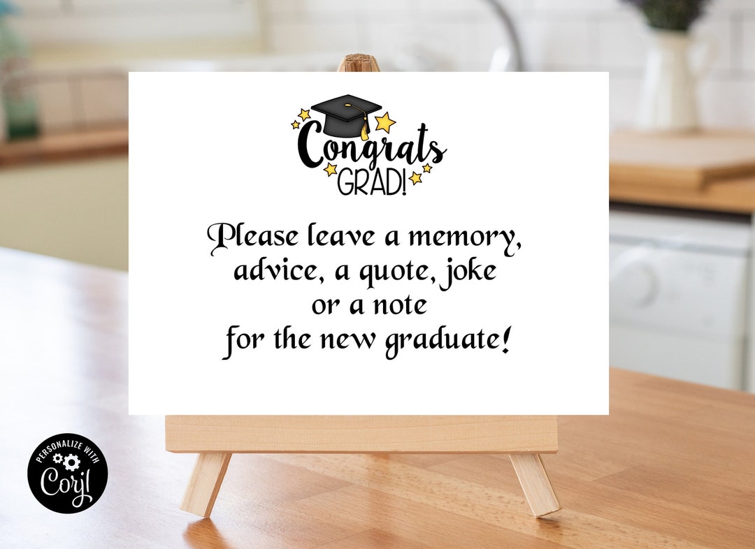 Graduation Memory Jar Sign and Note Card / DIY Memory Jar Sign Editable ...