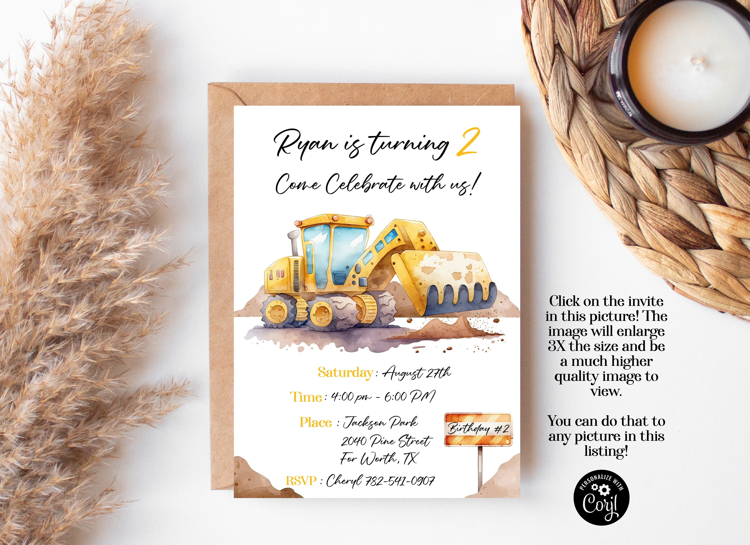 Construction Birthday Invitation / 2nd Birthday Editable - Etsy