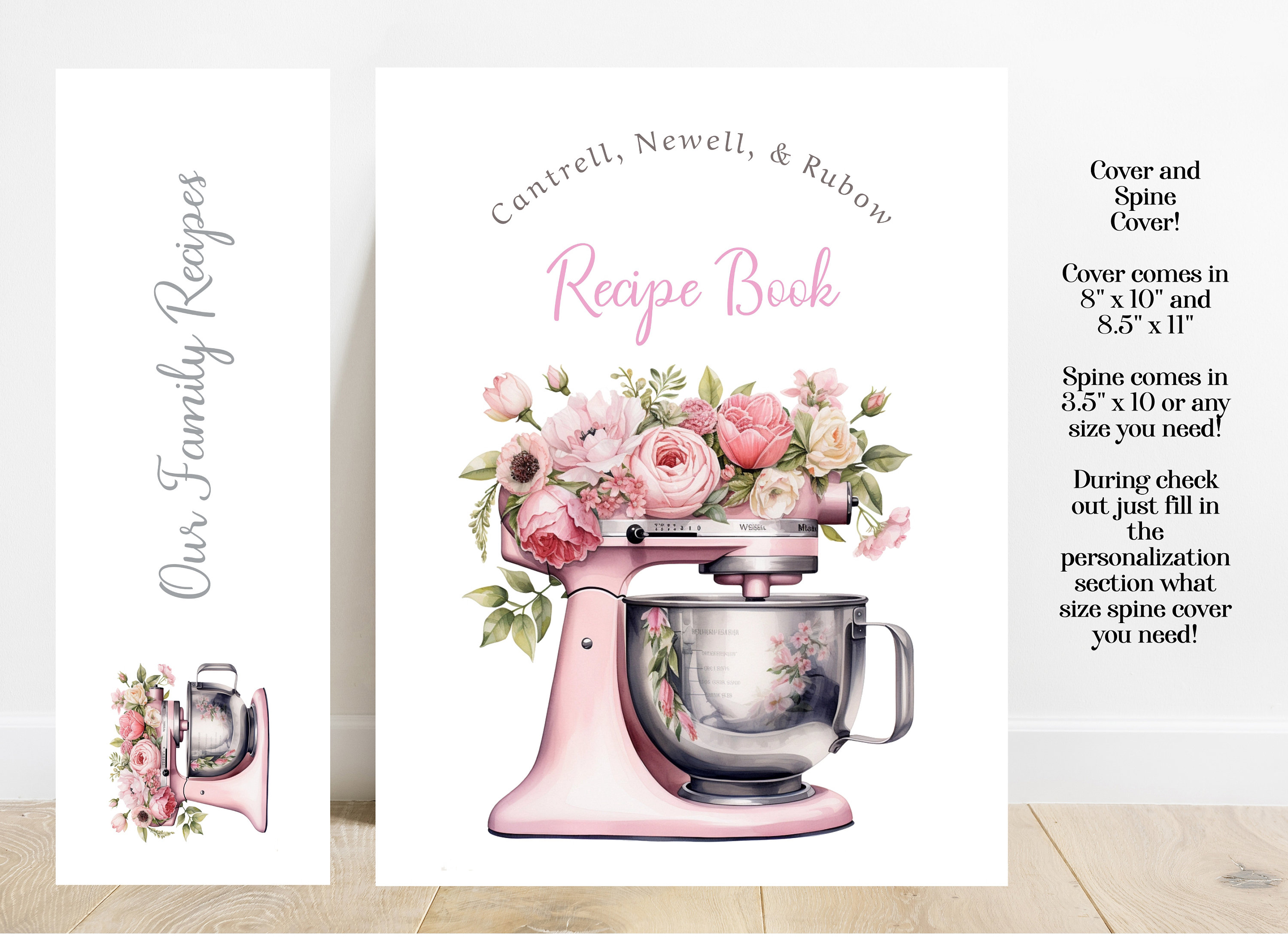 Pink Kitchen Mixer Recipe Book Cover: Editable Family Cookbook (digital ...