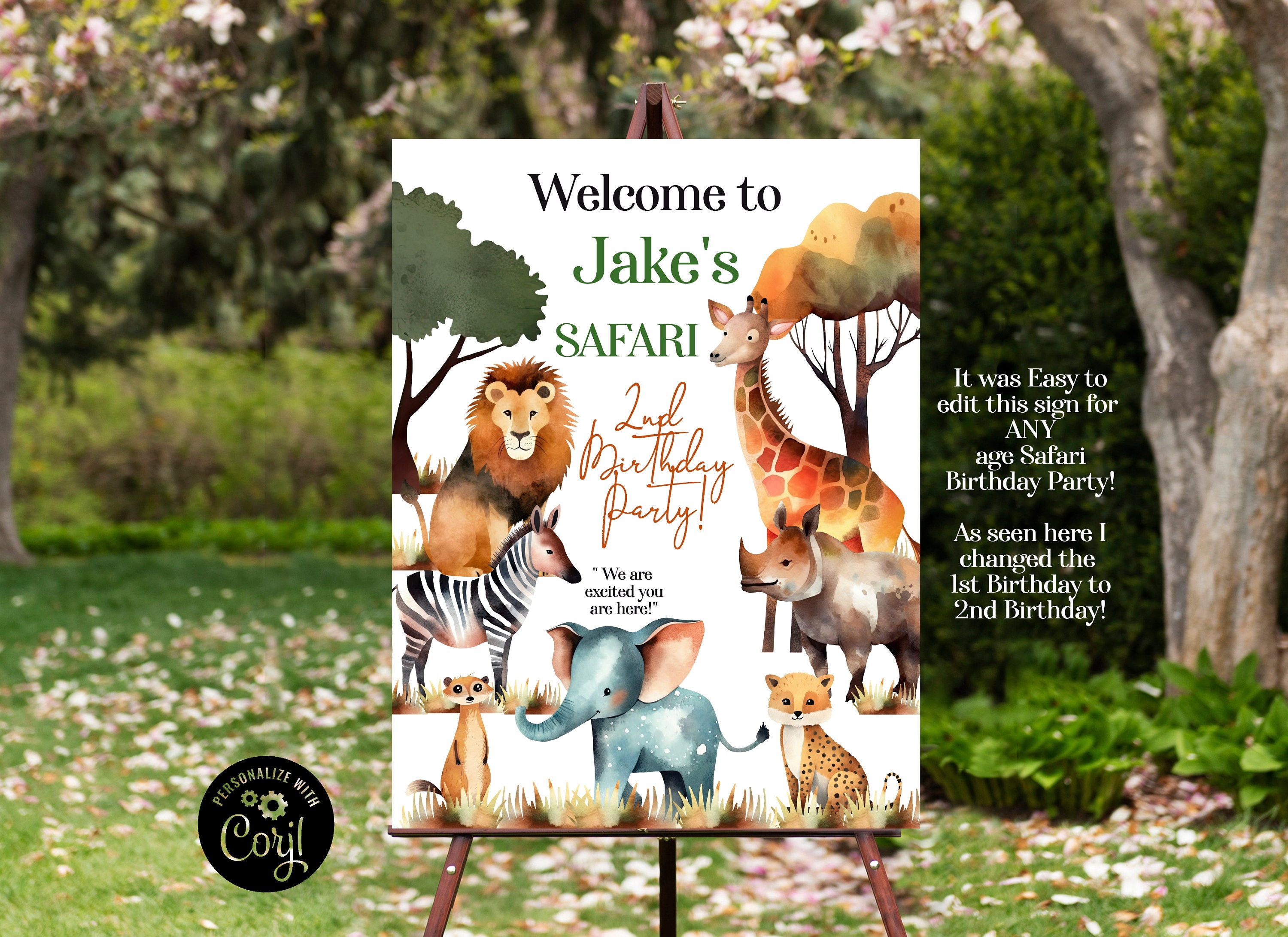 Safari Birthday Party Sign All Words Are Editable in Corjl / - Etsy