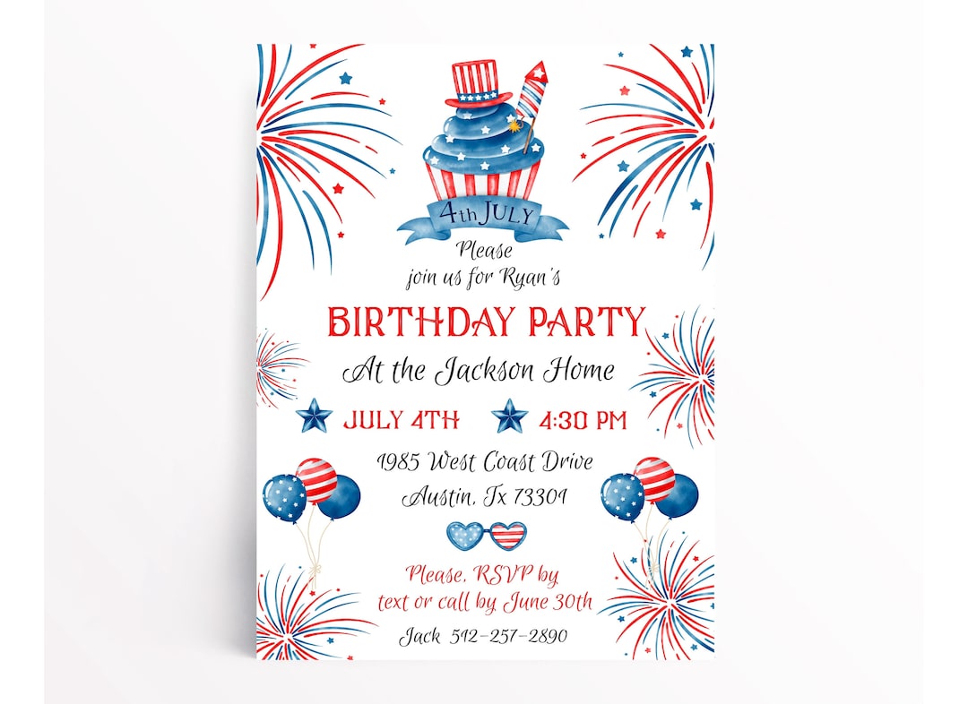 4th of July Birthday Card Editable 4th of July Birthday Card - Etsy