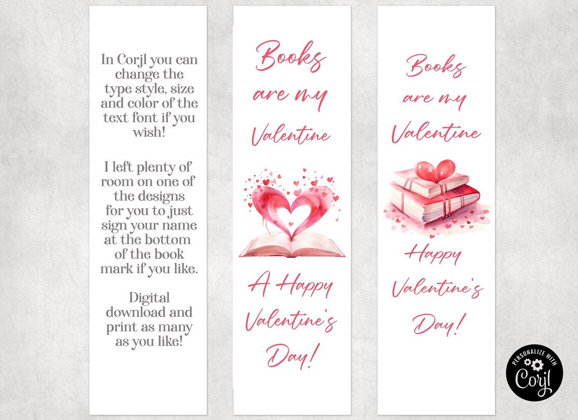 Valentine's Day Digital Printable Bookmarks / Valentine's Day Bookmark ...