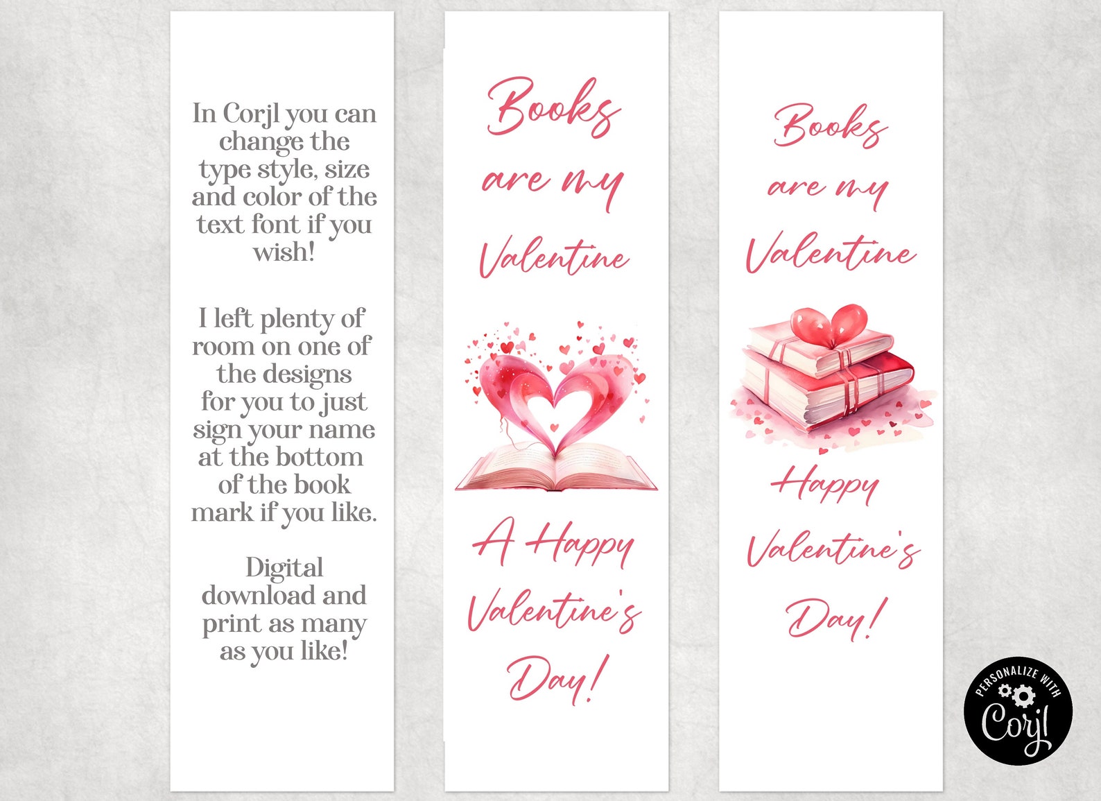 Valentine's Day Digital Printable Bookmarks / Valentine's Day Bookmark ...