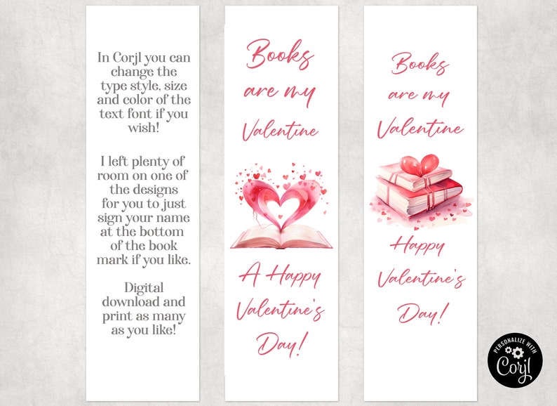 Valentine's Day Digital Printable Bookmarks / Valentine's Day Bookmark ...