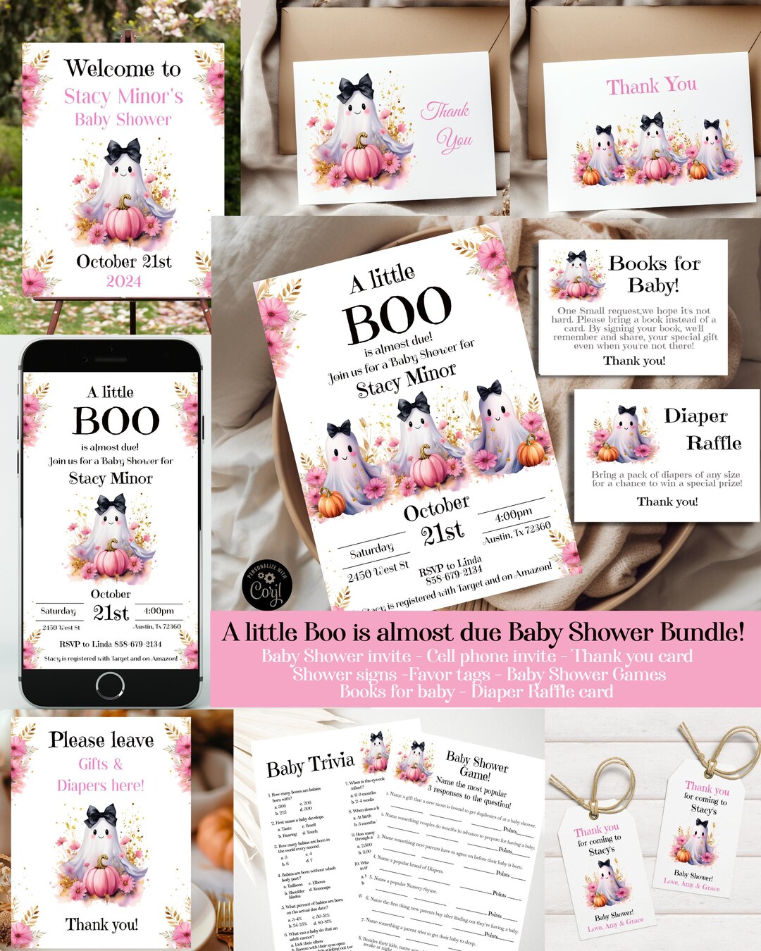 A Little Boo is Almost Due Baby Shower Bundle Editable Invitation ...
