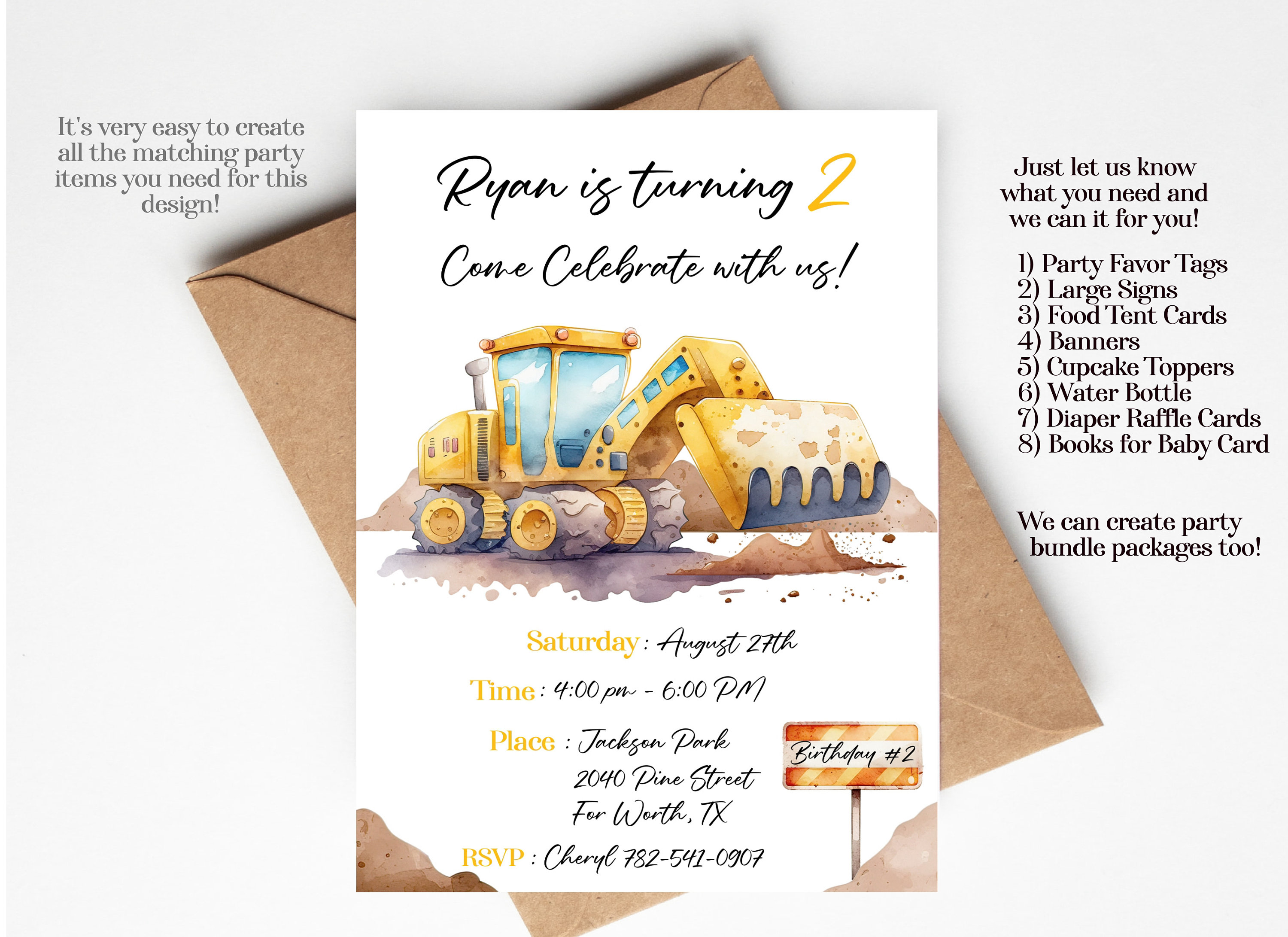 Construction Birthday Invitation / 2nd Birthday Editable - Etsy