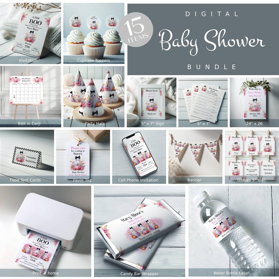 A Little Boo is Almost Due Baby Shower Bundle Editable Invitation ...