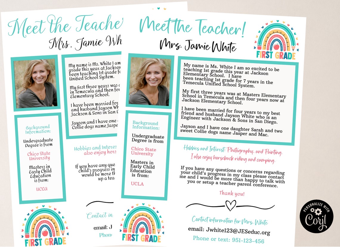Editable 1st Grade Meet the Teacher Flyer Template (digital Download ...