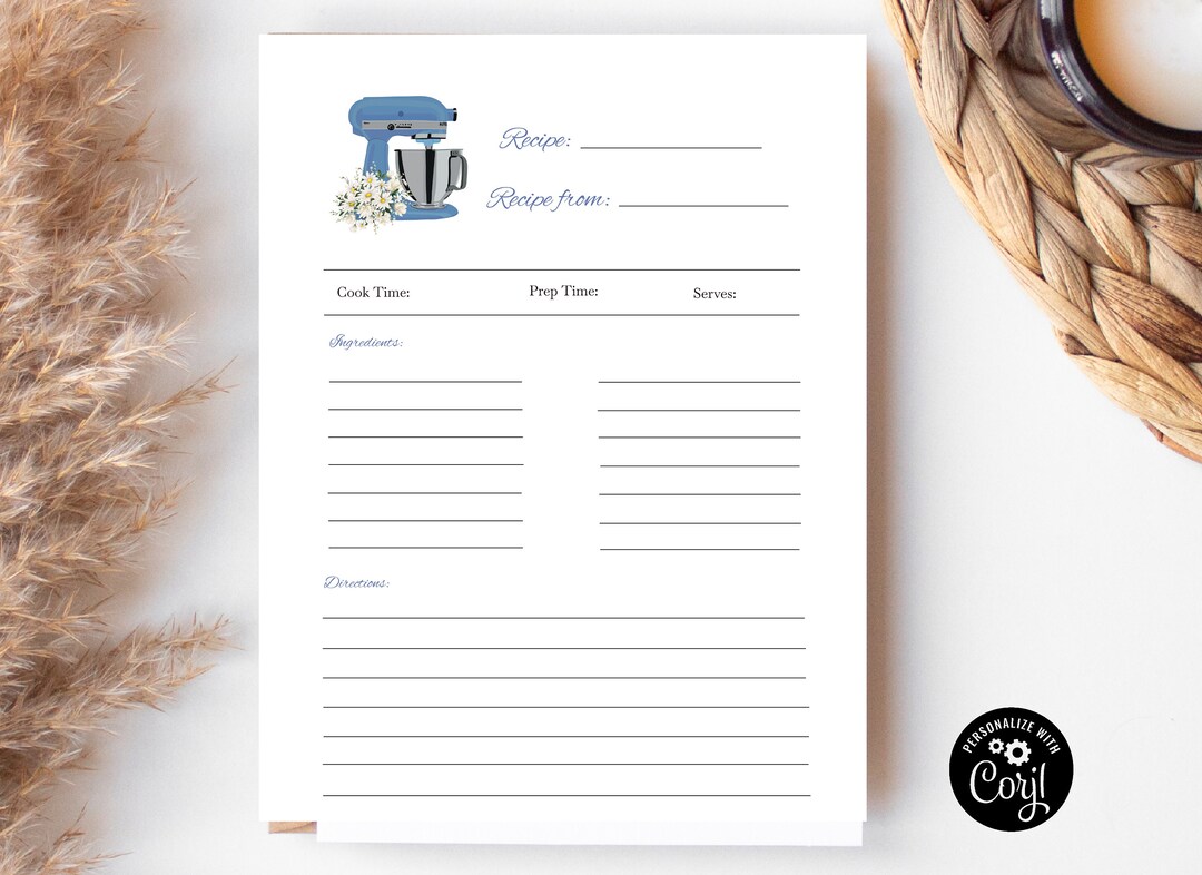 Editable Full Page Binder Recipe Card / Editable Digital Download Full ...