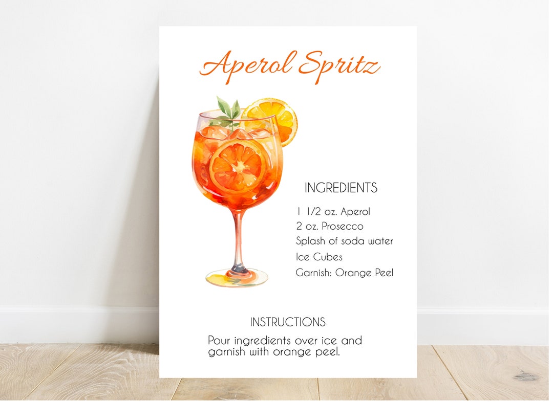 Aperol Spritz Mix Drink Recipe Card / Aperol Spritz Recipe Card in Four ...