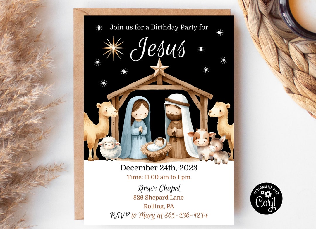 Happy Birthday Jesus Invitation Bundle, Editable Birthday Party for ...