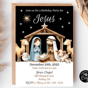 Happy Birthday Jesus Invitation Bundle, Editable Birthday Party for ...