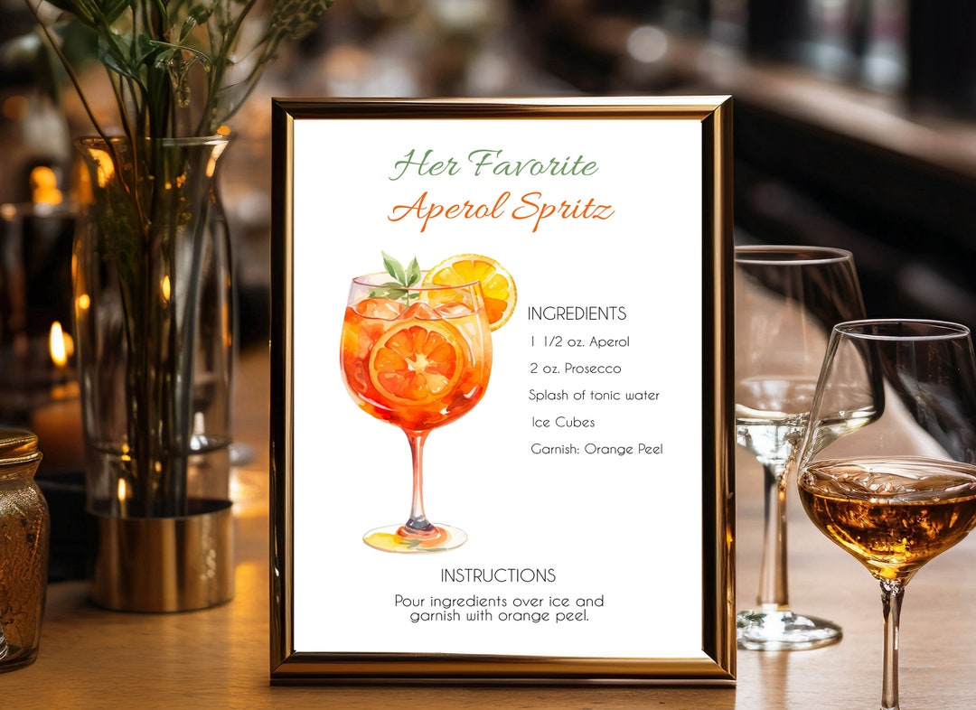 Aperol Spritz Her Drink Mix Drink Recipe Card / Aperol Spritz Recipe ...