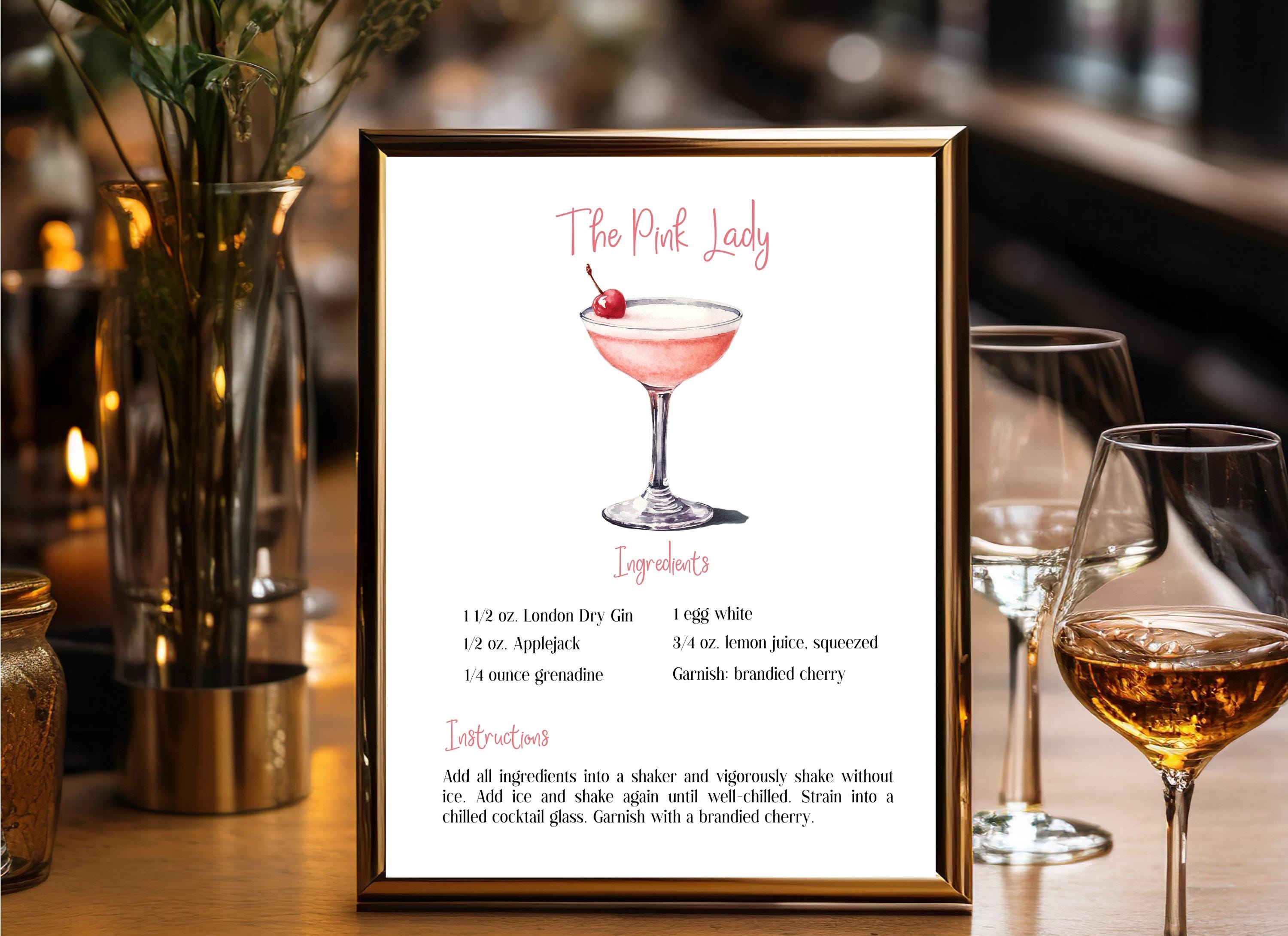 Pink Lady Cocktail Recipe Sign: Printable Bar Art (digital Download) - Etsy