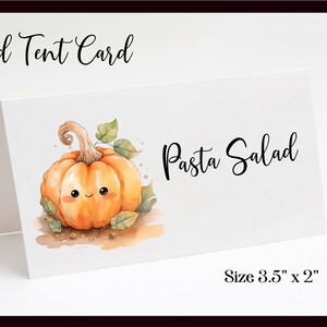 Fall Pumpkin Food Tent Cards and Place Cards Editable in Corjl Two Size ...