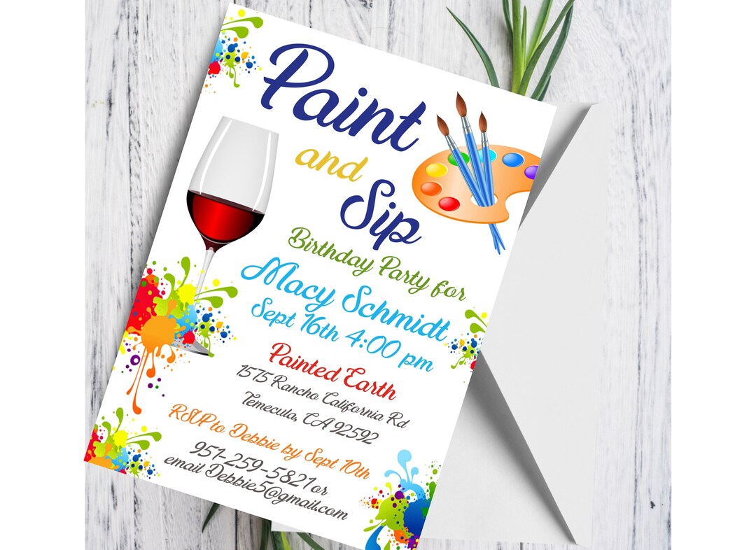 Paint and Sip Birthday Invitation Plus Cell Phone Invite, Paint and Sip ...