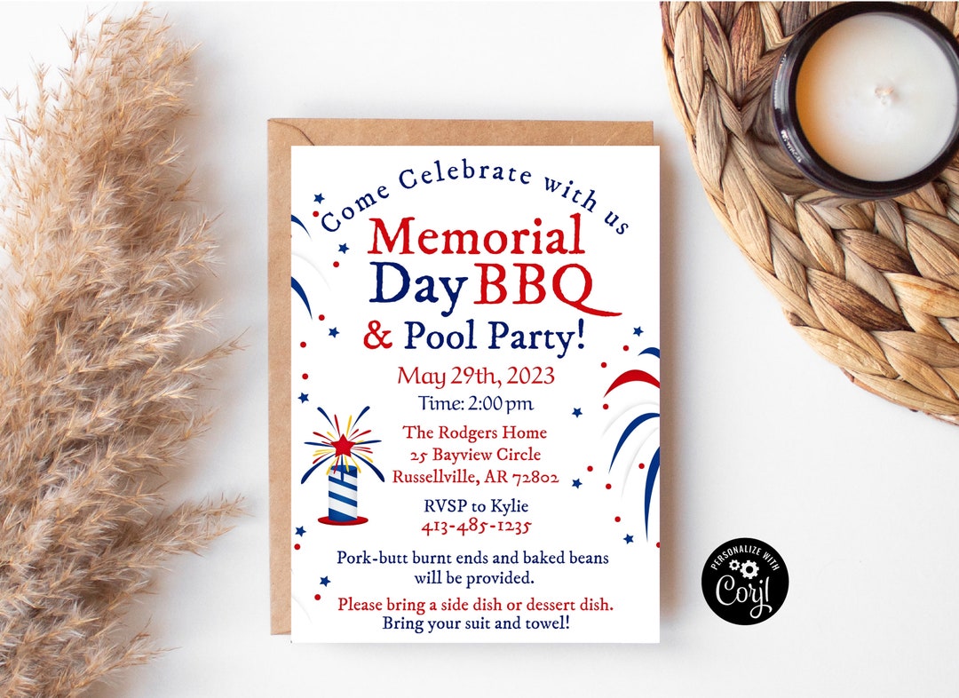 Memorial Day Editable Invitation Digital Download and Print, Memorial ...